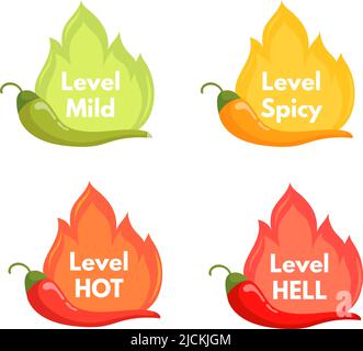 Chili peppers scale mild, medium, hot and hell icons. Eps10 Vector ...