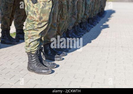 Soldiers standing in row in camouflage uniforms Stock Photo - Alamy