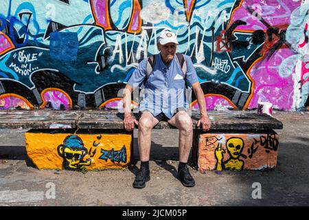 Street art work on former Berlin wall in Mauerpark, Prenzlauer Berg ...