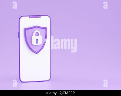 Shield with padlock sign on mobile phone screen 3d render - security of ...