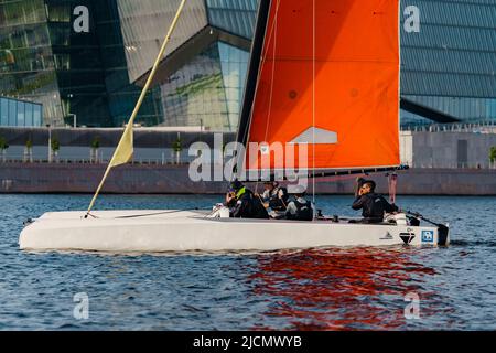 Russia, St. Petersburg, 10 June 2022: The trimaran with professional ...