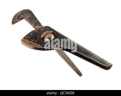 An old, rusty monkey key, isolated on a white background with a ...