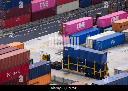 Port of Singapore Authority PSA container cranes stacking the thousands ...