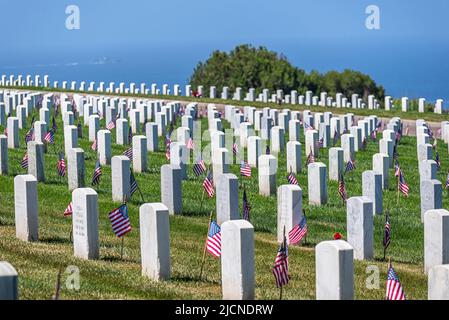 American flags set out for Memorial Day at Fort Rosecrans National ...