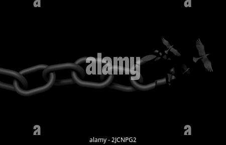 Concept of Freedom with chains breaking and turning into a free dove ...
