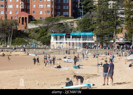 Manly surf club pavilion on Manly Beach in Sydney on a winters day ...