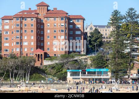 Manly surf club pavilion on Manly Beach in Sydney on a winters day ...