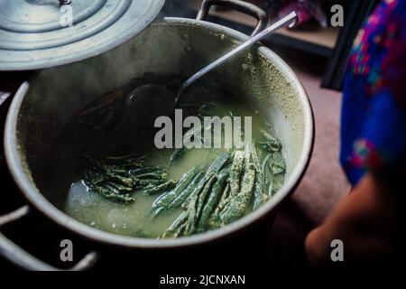 Making of boxbol, traditional nutritious Ixil dish - Quiche, Guatemala ...