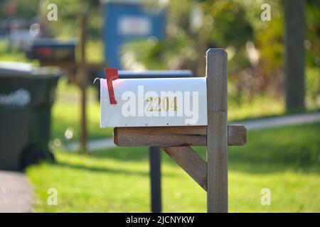 Typical american outdoors mail box on suburban street side Stock Photo ...