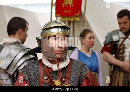 Signifer of a Roman Legion in wolf skin and legionaries in the ...