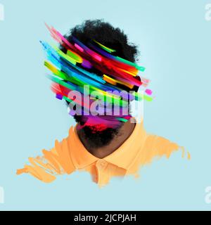 Conceptual poster with young man's portrait made with monochrome ...