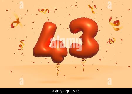 43 3d number balloon made of realistic metallic air balloon 3d ...