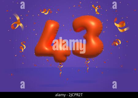 43 3d number balloon made of realistic metallic air balloon 3d ...