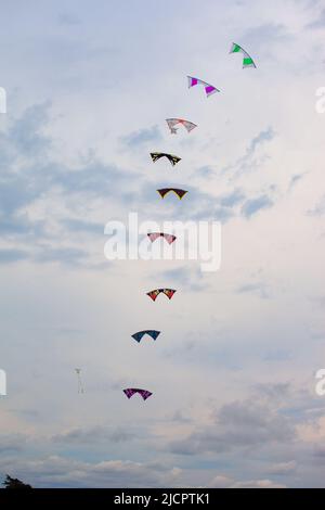Nine individual kites follow each other in a perfect ballet Stock Photo ...