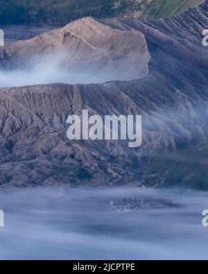 Mount Bromo desert view with blue sky background. Semeru Tengger ...