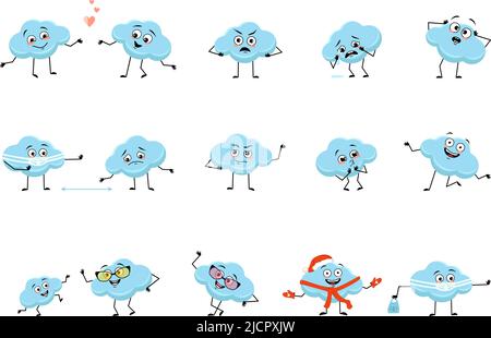 Cute cloud character with angry emotions, grumpy face, furious eyes ...