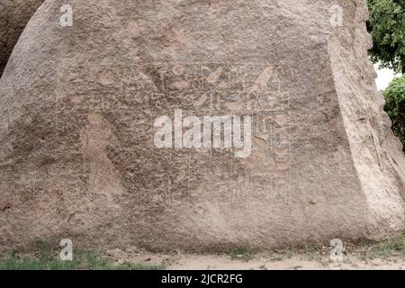 Granite boulders with pharaonic inscriptions, Aswan, Egypt Stock Photo ...