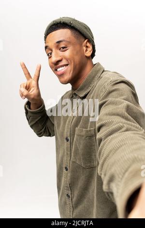 amazed businessman point finger on vr glasses isolated on white. vr ...