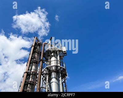 Oil rectification and distillation column at an chemical plant Stock ...