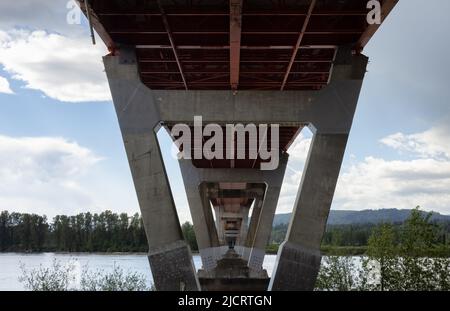 Mission Bridge over Fraser River during Sunny and Cloudy Spring Season ...