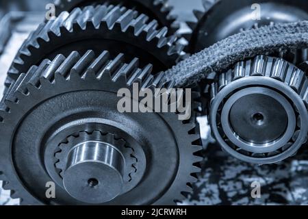 Planetary gearsets inside vehicle automatic transmission. Close up view ...