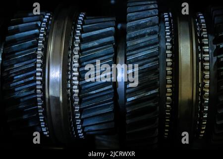Planetary gearsets inside vehicle automatic transmission. Close up view ...