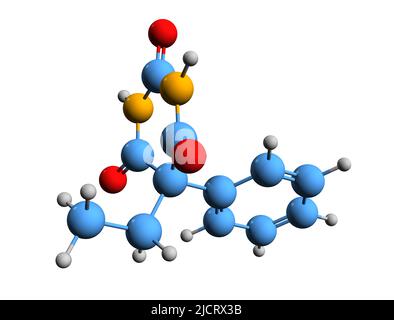 Phenobarbital. Chemical formula, molecular structure. 3D rendering ...