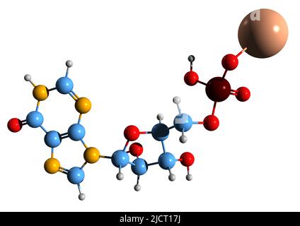 3D image of inosinic acid skeletal formula - molecular chemical ...