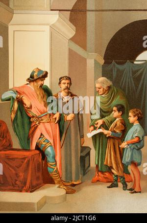 Europe. Carolingian empire. 8th century. Emperor Charlemagne visiting ...