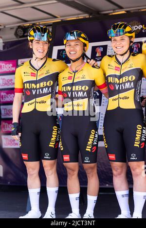 Coryn Labecki, Noemi Ruegg, cyclists of team Jumbo Visma at the ...