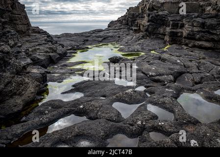 Water pools closed to Leitisvatn (Sørvágsvatn) lake, Vagar Island ...