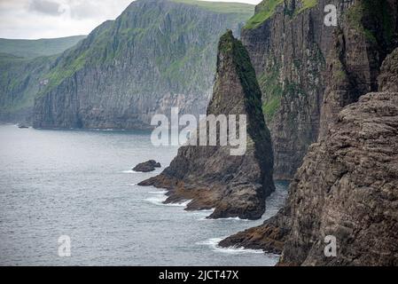 Sea cliffs close to Leitisvatn (Sørvágsvatn) lake, Vagar Island, Faroe ...