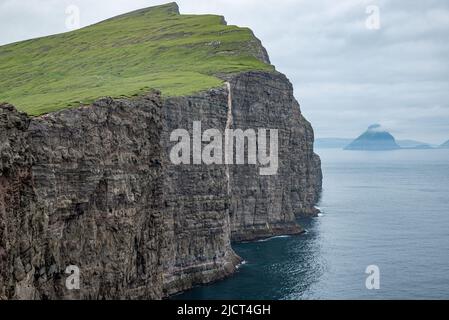 Sea cliffs close to Leitisvatn (Sørvágsvatn) lake, Vagar Island, Faroe ...