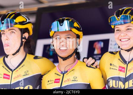 Coryn Labecki, Noemi Ruegg, cyclists of team Jumbo Visma at the ...