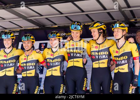 Anna Henderson, Coryn Labecki, Noemi Ruegg cyclists of team Jumbo Visma ...
