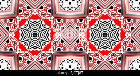 Red black seamless arabesque bandana border pattern. Modern masculine ...