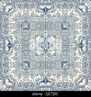 French blue linen effect geometric pattern. Classic 2 tone European ...