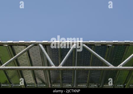 Architectural steel roof structure with pipe frames with hinged ...