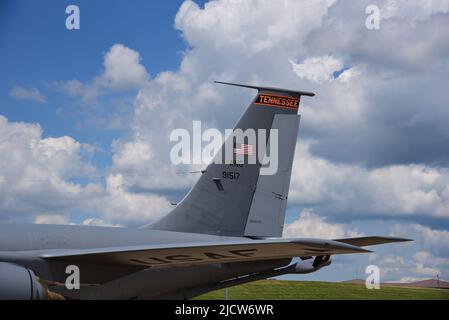 A KC-135R Stratotanker sits in front of the new $31 million aircraft ...