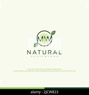 Nature letter M W MW WM logo design vector. Green tree initial MW logo ...