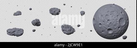 Stone asteroid belt realistic vector illustration. Meteor, space ...