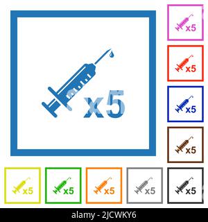 Fifth vaccine dose white flat icons on color rounded square backgrounds ...