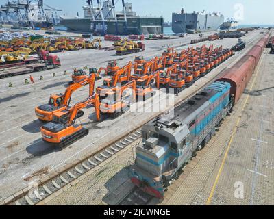 YANTAI, CHINA - JUNE 16, 2022 - A commercial freight train departs from ...