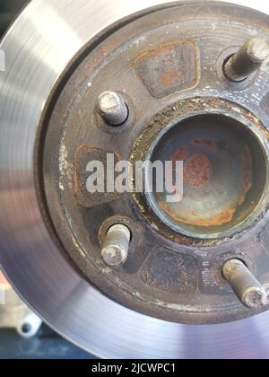 Vertical close up image of slightly rusted worn vehicle brakes Stock ...