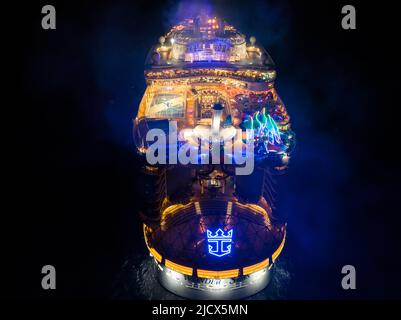 cruise ship at night, luxury cruises. Large luxury cruise ship on sea ...