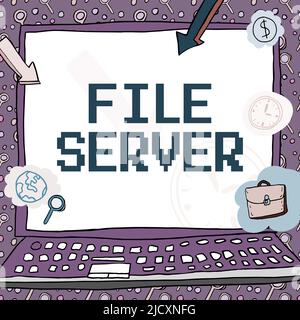 Hand writing sign File Server. Concept meaning device which controls access to separately stored ...