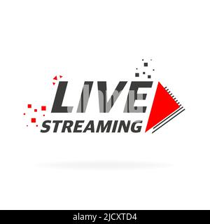 Live streaming logo - red vector design element with play button for ...
