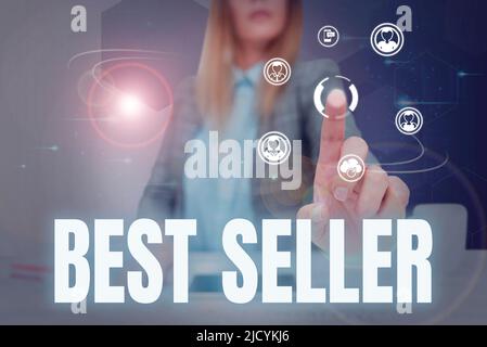 Conceptual display Best Seller. Word for book or other product that ...