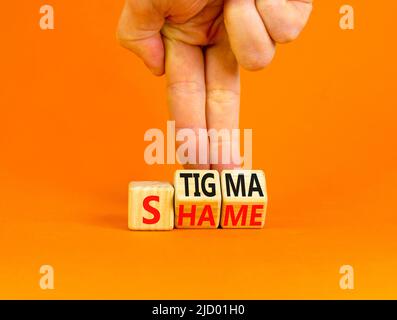Stigma or shame symbol. Concept words Stigma or Shame on wooden cubes ...