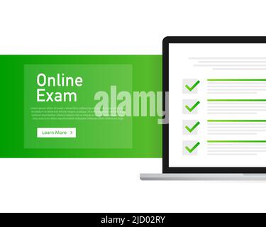 Online test. Computer quiz form on pc screen. Online checklist testing ...